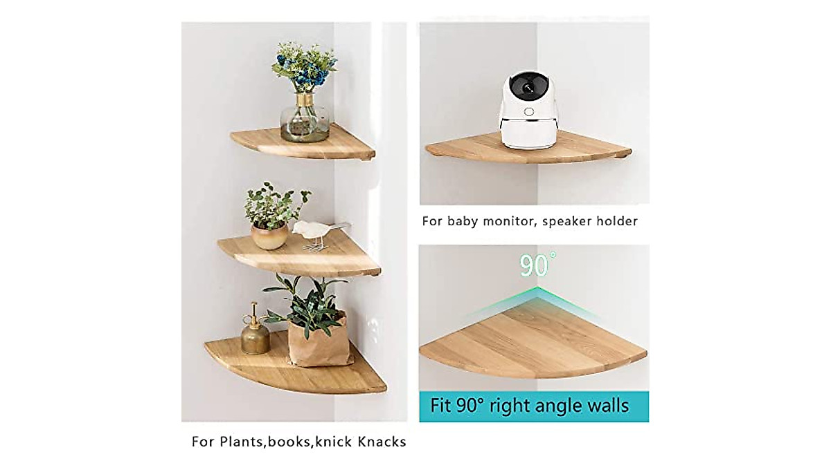 Solid Oak Floating Corner Shelf for Home Decor