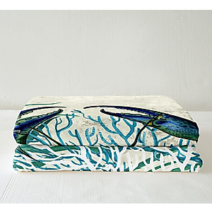 Feelyou Crab Printed Fleece Throw Blanket Throw 50"x60" Kids Summer Theme Plush Blanket for Bed Sofa Couch Boys Girls Teens Marine Themed Sherpa Blanket Underwater Animal Fuzzy Blanket Ocean Creature