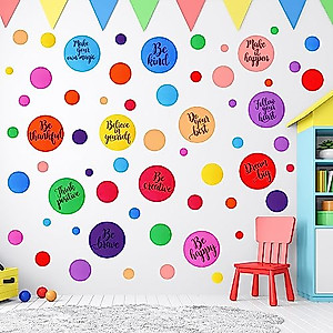288 Pieces Polka Dot Wall Sticker Inspirational Wall Decal for Classroom Kids Motivational Quote Circle Wall Sticker Removable Lettering Positive Saying Sticker for Dance Yoga Gym Nursery (Classic)