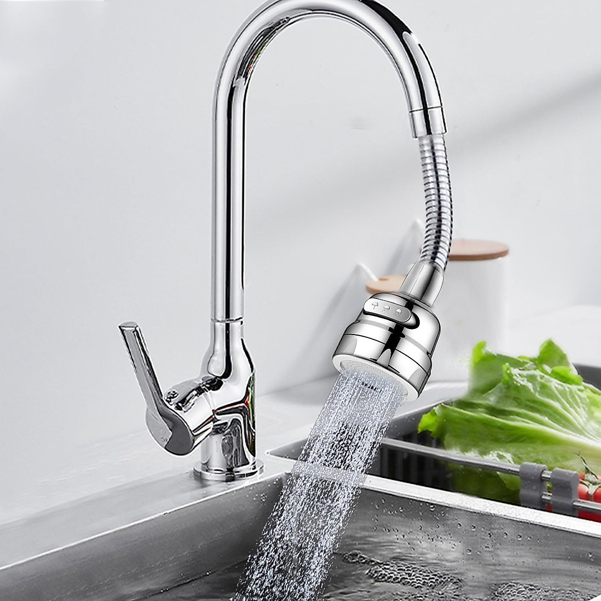 Kitchen Faucet Sprayer Attachment, Movable Faucet Extender with 4 Spray Modes, 360° Rotatable Sink Faucet Head, Anti-Splash Tap Booster Shower and Water Saving Faucet for Kitchen-Long