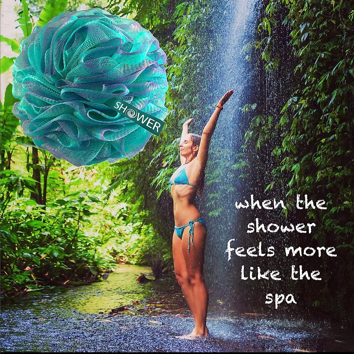 SHOWER BOUQUET Loofah-Bath-Sponge XL Swirl-Mix-Color 4-Pack // Extra-Large 75g Mesh Luffa Loofa Loufa Puff Pouf Set/Exfoliating Body Scrubber for Women and Men - Exfoliate & Soothe Face & Body