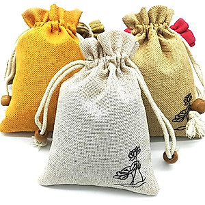 NHW 15 pieces of 3.9 inches x 5.5 inches mixed lining drawstring linen gift bags lotus pattern jewelry bags can be used for DIY crafts wedding supplies candy bags and party supplies (red)