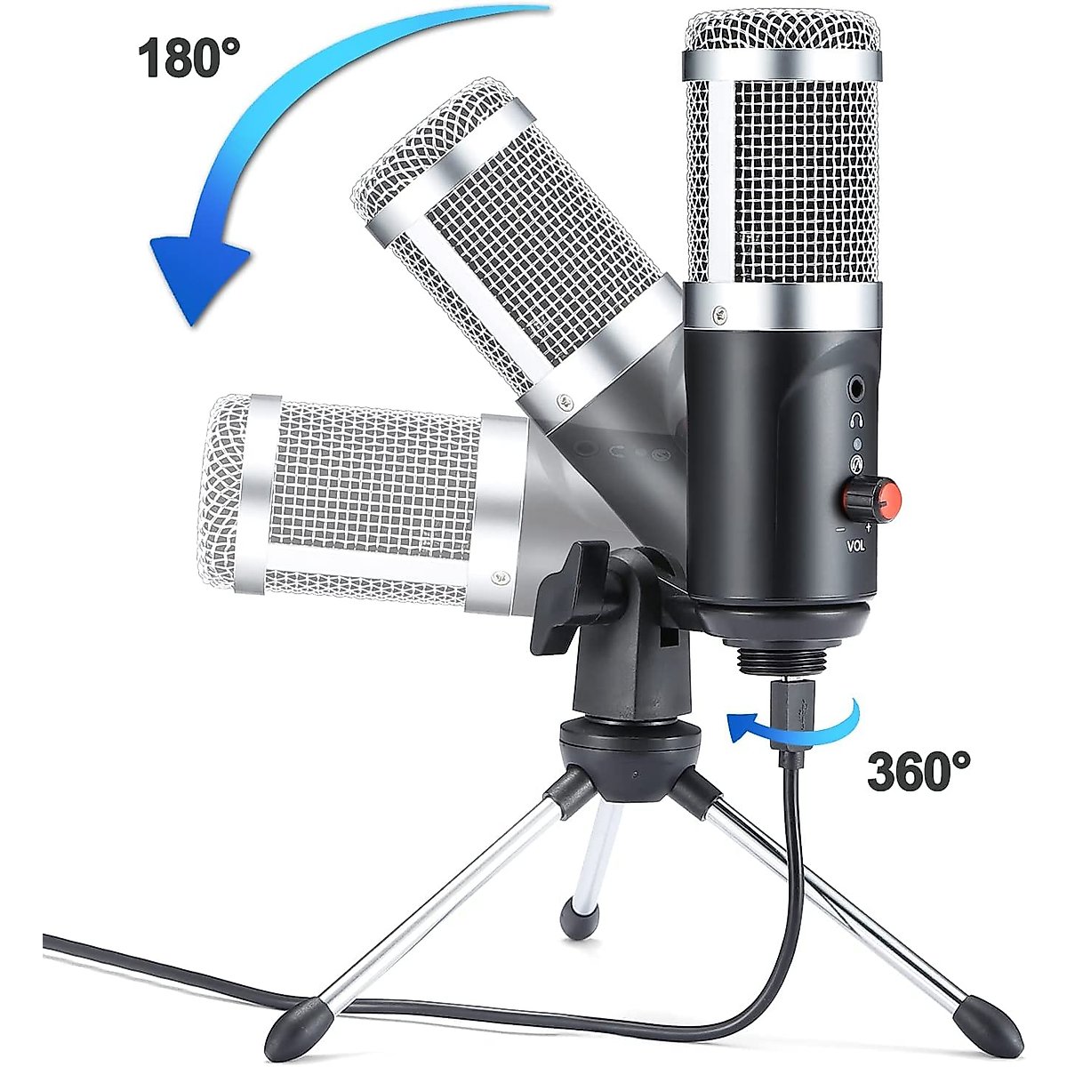 BLOUEFOZ USB Microphone, Computer Podcast Cardioid Condenser PC Mic with Tripod Stand for Recording,Gaming,Compatible with Laptop Desktop Mac & Windows