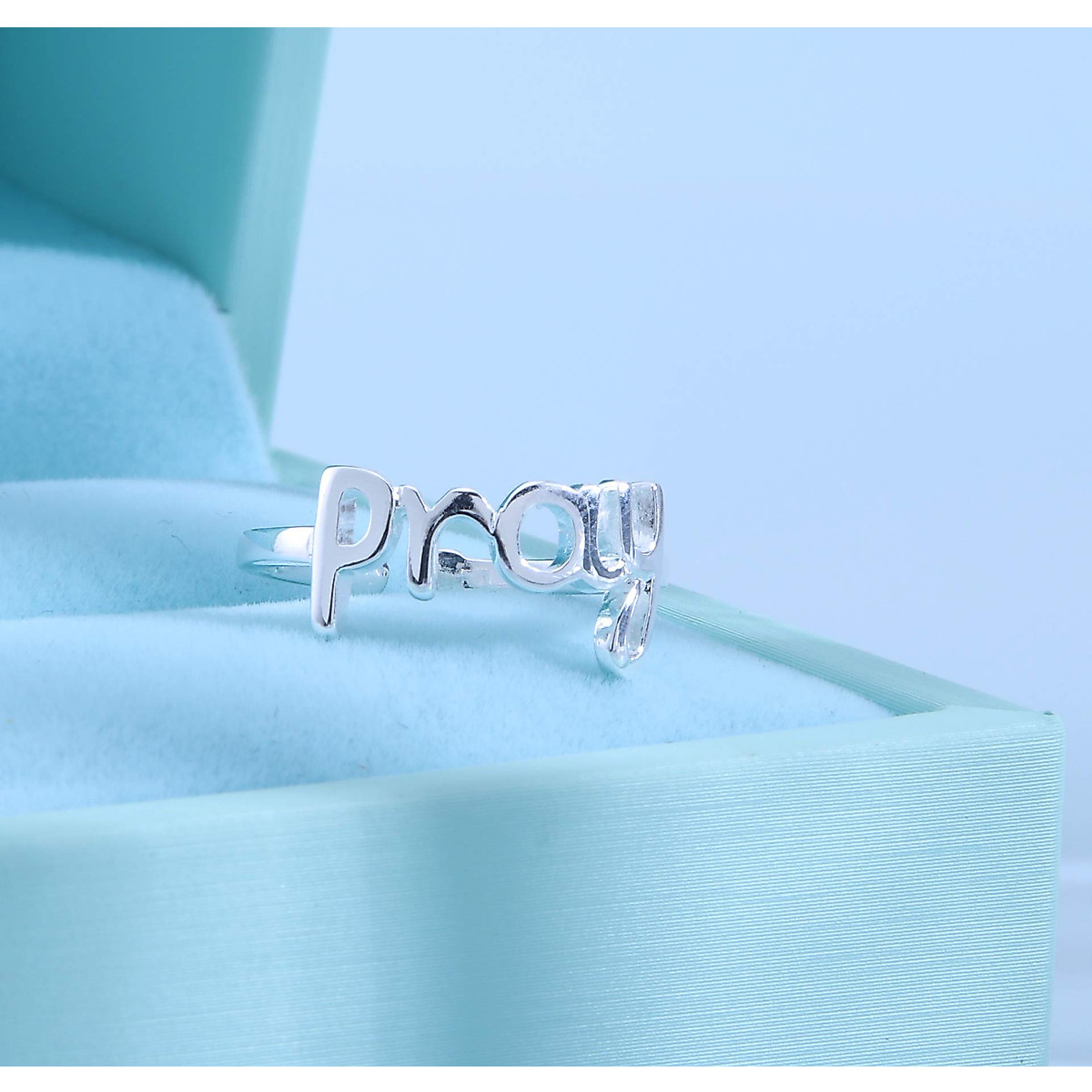 Helen de Lete Fashion English Letter Pray Sterling Silver Open Ring