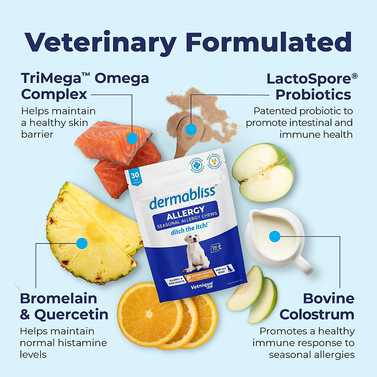 Glandex Anal Gland Support Chews 120 Ct and Dermabliss Allergy Chews 30 Ct Bundle, Peanut Butter + Hickory Salmon Flavors, Dog Vitamins and Supplements, Dog Allergy Chews, Dog Allergies Treatment