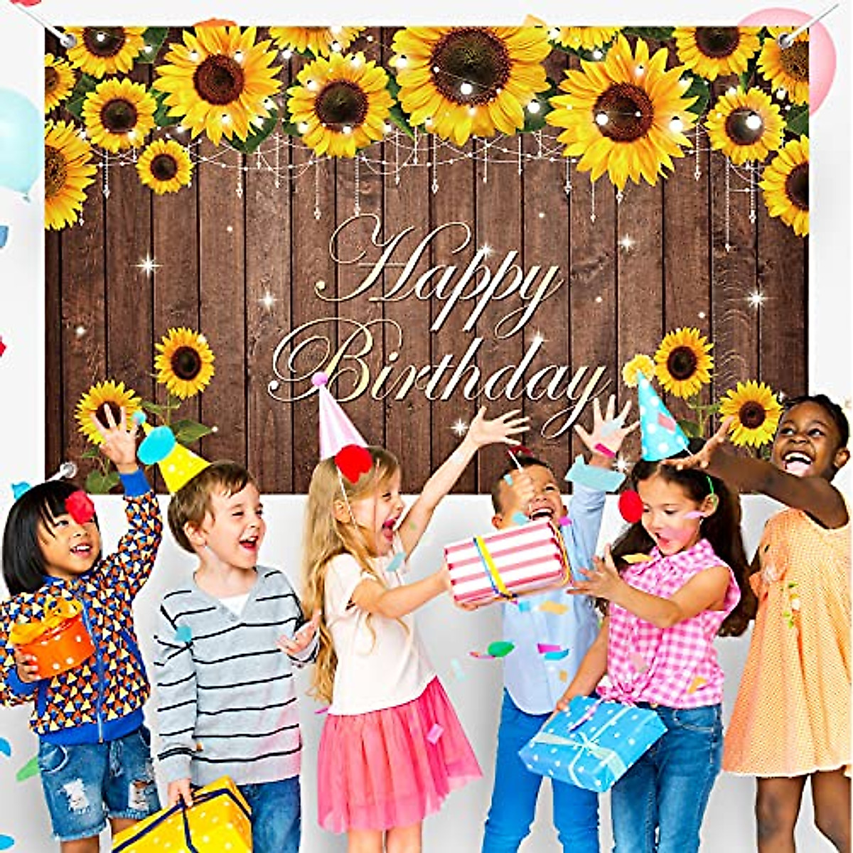 Sunflower Birthday Party Decorations Sunflower Birthday Party Backdrop Rustic Wood Sunflower Floor Cake Table Banner Background for Indoor Outdoor Birthday Party Baby Shower Decorations Supplies