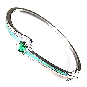 Silver Elegant Green Fire Opal & Green Peridot Bracelet Cuff Jewelry Woman Gift