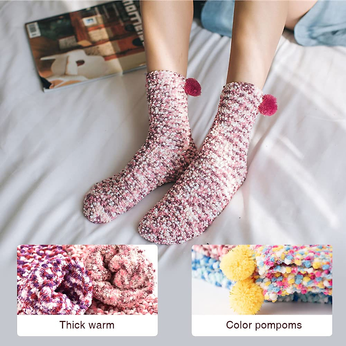 Yawcorp Stocking Stuffers for Women, Cozy Socks Fuzzy Socks for Women, Christmas Gifts Cupcake Socks Birthday Gifts for Mom Sister Wife, 3 Pairs (Red, Purple, Pink), One Size