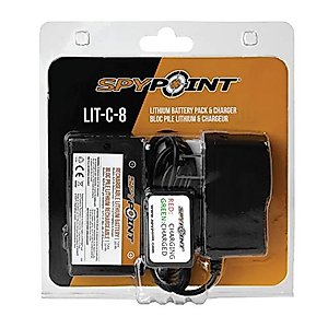 SPYPOINT LIT-C-08 Lithium Battery Pack Kit With 7.4V AC Charger For Camera Lithium Battery - Full Charge in 48 hours with charge indicator light included | Cell Cameras for Hunting Battery and Charger