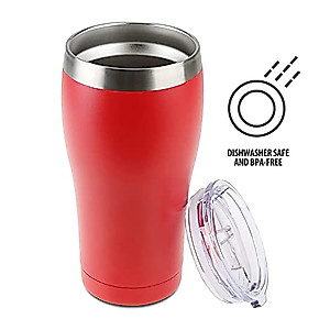 Tahoe Trails 20 oz Insulated Stainless Steel Tumbler with Slider Lid, Vacuum Insulated Double Wall Coffee Travel Mug Cup, Great for Cold or Hot Drinks, Red