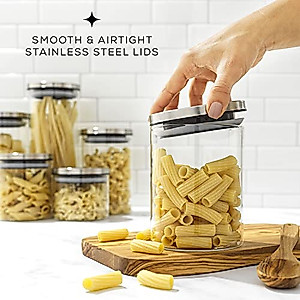 JoyJolt Kitchen Canister Set. 6 Glass Jars with Lids (Stainless Steel) Lids. Airtight Food Storage Containers for Pantry or Counter. Versatile Pantry Organization, Sugar Container or Cereal Canisters