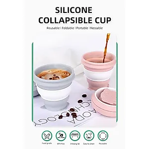 HOGOWARE travel coffee mug collapsible cup insulated tumbler smoothie with lid silicone reusable to go foldable silicon folding hot cold tea water- 12oz (Dark Gray)