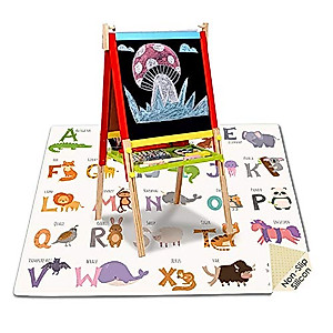 Splat Mat for Under High Chair, 51" SI Anti-Slip Waterproof Multipurpose Splash Mat, Washable High Chair Mat Floor Protection Table Cloth Portable Picnic Play Mat with Early Education Pattern