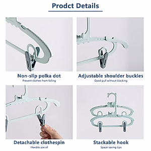 Truelux 10 Pack Baby Hangers for Nursery Closet with 10 Multiple Clips(Blue),Non-Slip Extendable Kids Hangers for Infant Toddler,Space Saving Plastic Childrens Clothes Hangers for Boy Girl