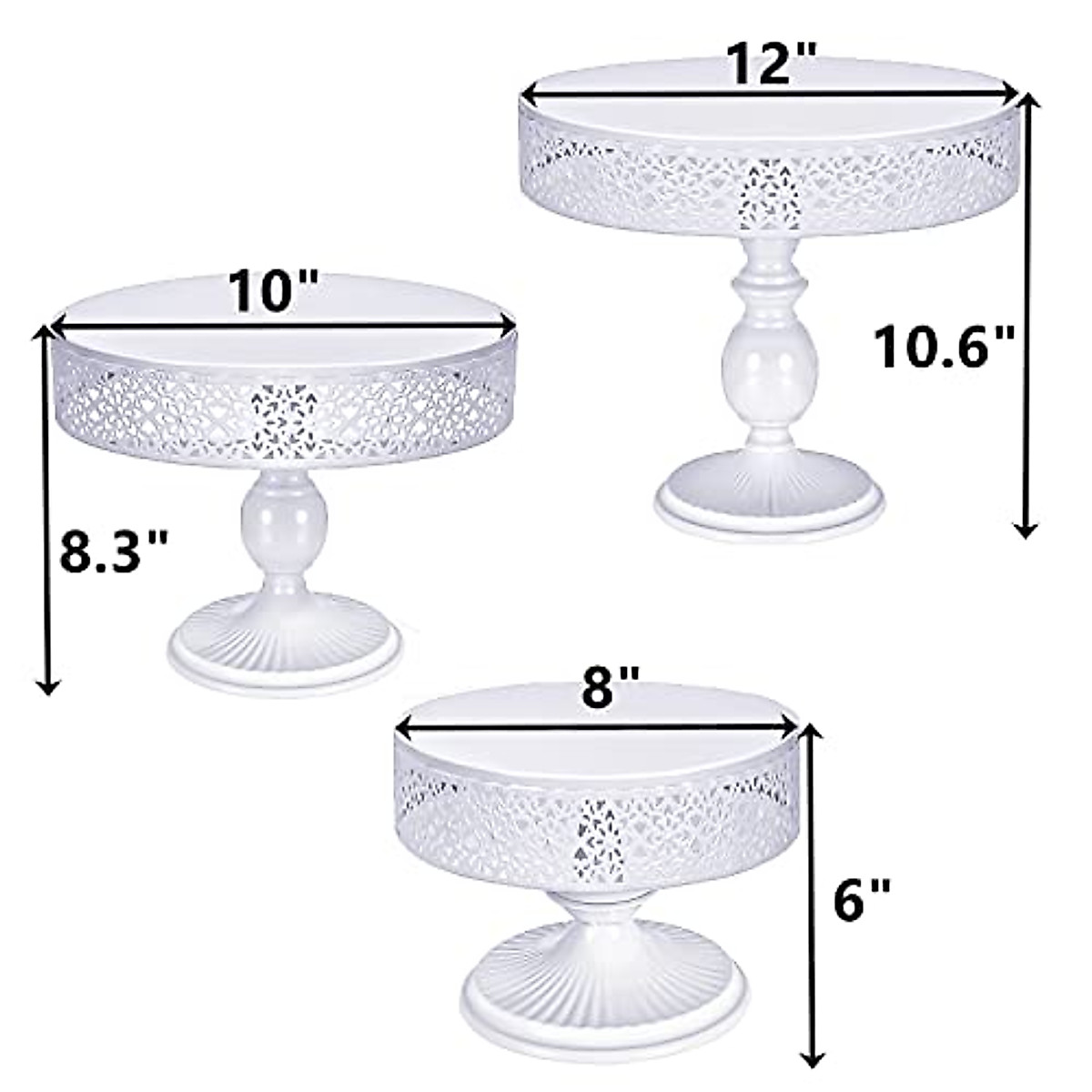 Peohud 3 Pack White Metal Cake Stands, 8"/10"/12" Round Cupcake Dessert Display Stand for Wedding, Birthday Party, Anniversary, Gatherings, White