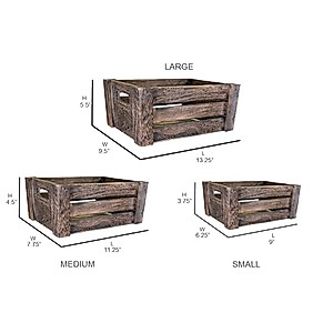 Admired By Nature Wooden Crates Storage Container, Rustic Light Brown Set of 3, Farmhouse Style Decorative Baskets for Home Decor, Rustic Decor, Nesting Stackable Organizers, Distressed Wood Crates