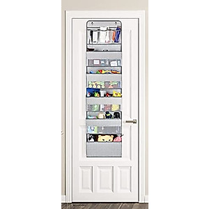 FOXX!E BABY Over the door organizer, Storage 6 Layer Door Hanging Organizer for Closet with 5 Large Pockets, side Pockets and 3 top PVC Pockets Light Grey