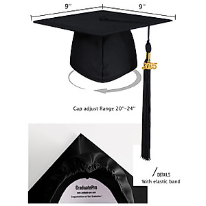 GraduatePro Matte Graduation Cap and Gown 2025 Set Bulk with Tassel for High School & College Black 48