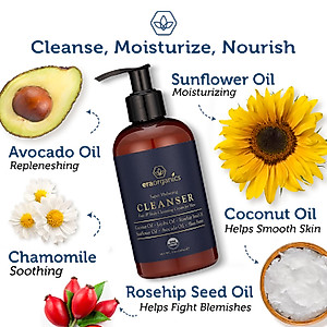 Era Organics USDA Organic Men's Face Wash - Nourishing and Hydrating Facial and Body Cleanser for Smoother Skin