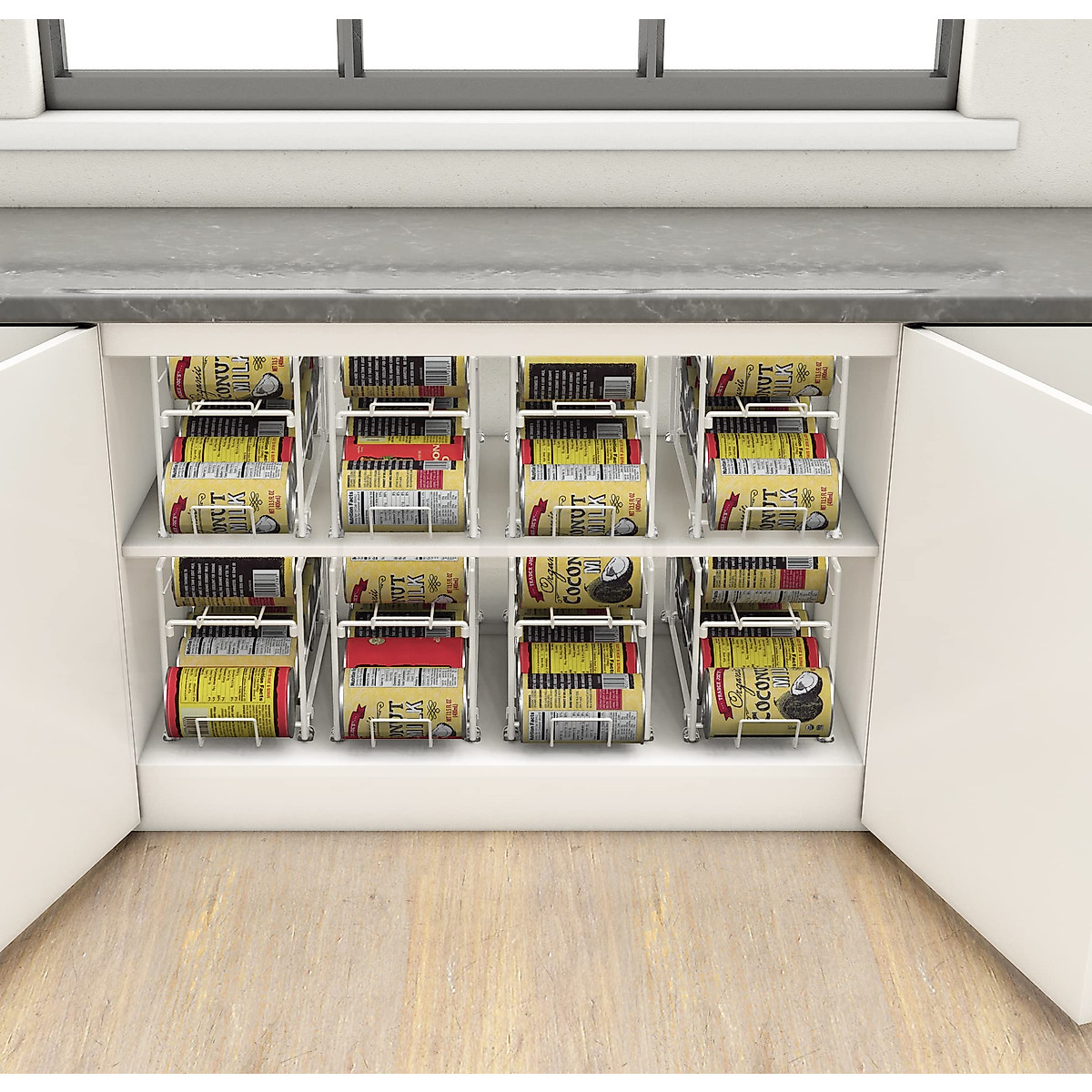 SimpleHouseware Soda Can Organizer Stackable Rack Dispenser for Pantry/Refrigerator, White, Set of 4