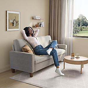 ONBRILL 70" Grey Couch, Small Loveseat Sofa, Linen Fabric Love Seat with Pocket Springs Seat Cushion, Square Armrest, 2 Seats Modern Sofas for Small Spaces, Living Room, Bedroom, Apartment, Office