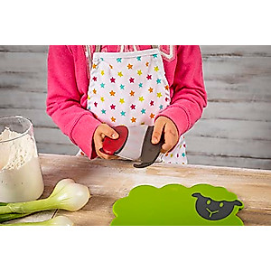 KUHN RIKON Kinderkitchen Kids Mezzaluna Knife With Blade Protector, Cat, 5.2" x 3.3" x 0.7", Red | Child-Friendly Cutting Tools For Real Cooking