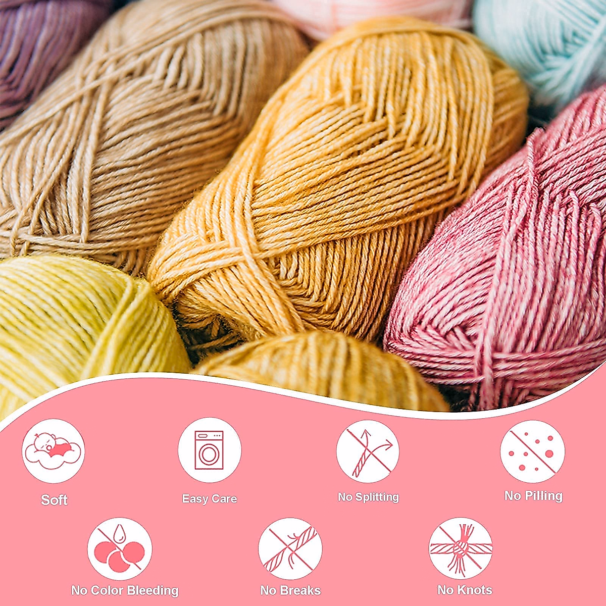 KnitPal Cotton to The Core Soft Cotton Yarn for Crocheting, 78% Cotton and 22% Acrylic - 3 DK Weight Cotton Acrylic Blend Yarn for Knitting - Soft Baby Yarn - 6 Skeins, 852 yds/300g (Charcoal Black)