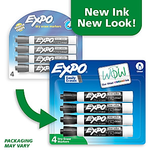 EXPO 80661 Low-Odor Dry Erase Markers, Chisel Tip, Black, 4-Count