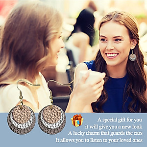 CaleesLLC Women's Genuine Leather Earring 3 Layers Round Petal Dangle Statement Earring Bohemia Jewelry Lightweight and Soft