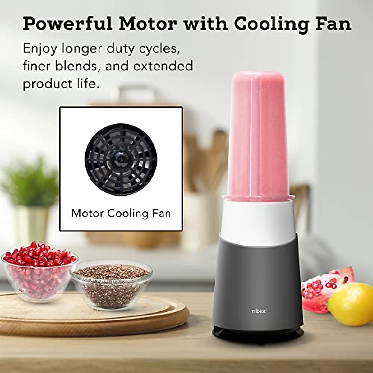 Tribest PB-410GY-A Personal Blender for Shakes and Smoothies with Portable Blender Cups, Gray