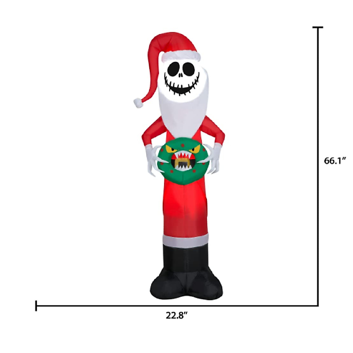 Nightmare Before Christmas Jack Skellington 5.5 Feet Tall Inflatable Blow Up Santa Costume Holding Monster Wreath