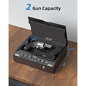AINIRO Gun Safe for Pistols - Biometric Gun Safe for Handgun with Fireproof Document Bag, Quick-Access Gun Lock with Fingerprint Identification or Key Pad, Firearm Storage Home Bedside Nightstand Car