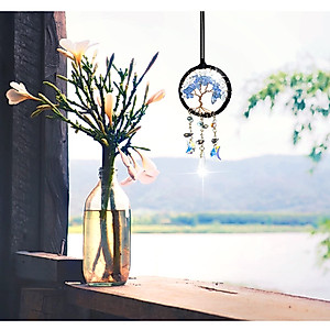 Andiker Car Rear View Mirror Hanging Accessories, Cute Tree of Life Healing Crystals Stone Car Hanging Ornament (Tree)