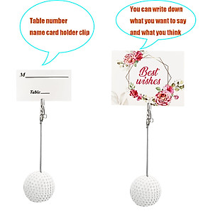 OBPSFY 5 Pack Place Card Holder - Golfball Resin Ball Base Memo Clip Holder Stand,Table Memo Number Name Card Holder with 16 Pcs Cards,Table Number Holders for Wedding Party Graduation Birthday