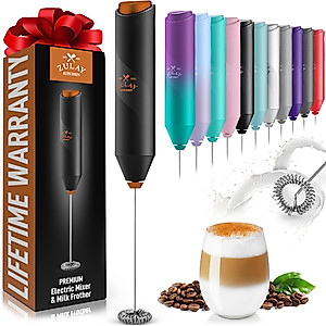 Zulay Powerful Milk Frother Wand - Mini Milk Frother Handheld Stainless Steel - Battery Operated Drink Mixer for Coffee, Lattes, Cappuccino, Matcha - FrothMate Milk Frother Gift - Black & Copper