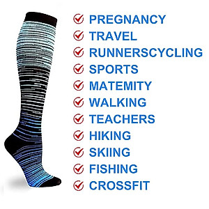 Double Couple 7 Pairs Copper Compression Socks for Men Women 20-30 mmHg Knee High Stockings