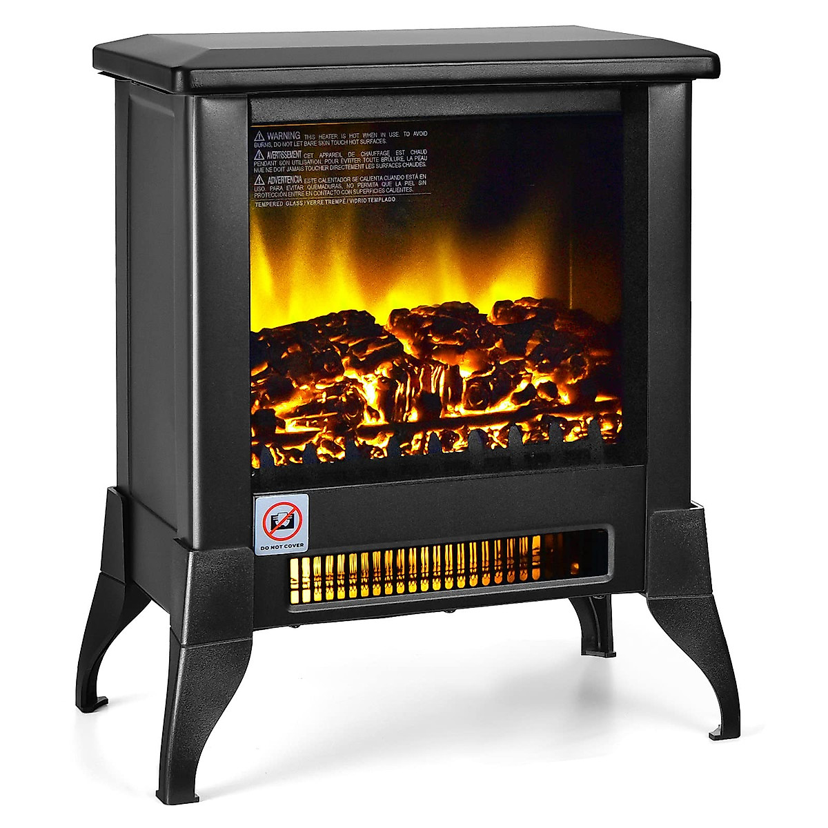 Tangkula 18 Inches Electric Fireplace Stove, 1400W Freestanding Fireplace Heater w/Realistic Flame Effect, Adjustable Temperature, Overheat Protection, Quiet Operation, Space Heater for Indoor Use