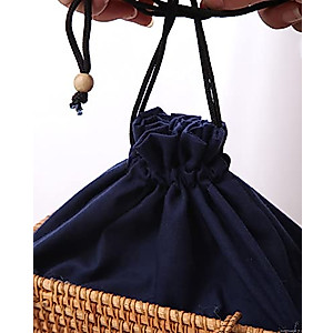 Rattan Woven Handbag Tote Bag w/Cucurbit & Tassel Accessory, Chinese Natural Women Beach Purse Basket for Summer, Mom's Gift (Size : 25x15x15cm/9.8x5.9x5.9in)