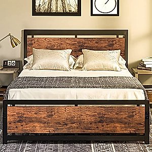 Codesfir Queen Bed Frame with Headboard and Footboard, Heavy Duty Platform Metal Bed Frame with Strong 4 U-Shaped Support Frames & 12 Strong Wood Slat Support, No Box Spring, Easy Assembly