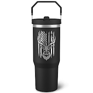 qchdln Hunting Gifts For Men - Cool Deer Coffee Mug - 30oz Insulated Hunting Tumbler with Handle - Fathers Day,Birthday,Christmas Gifts for Dad,Grandpa,Husband,Uncle