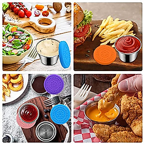6Pack 2.4oz Small Condiment Containers with Lids, Salad Dressing Container To Go, Stainless Steel Sauce Container with Silicone Lids, Leakproof, Reusable, Small Dipping Sauce Cups with Lids