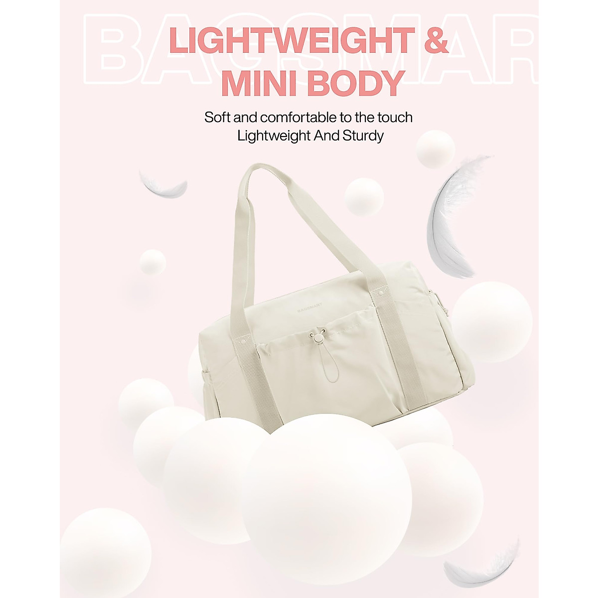 BAGSMART Foldable Travel Duffle Bag for Women, Gym Tote Bag for Sports, 26L Airport Carry On Weekender Overnight Bag for Travel, Travel Accessories(Beige)