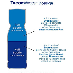 Dream Water Sleep Aid Supplement Drink; Melatonin 5mg, GABA, 5-HTP; Zero Sugar, Natural Flavors, No Added Colors, 2.5 oz Liquid Sleep Shots, Snoozeberry, 4-Count