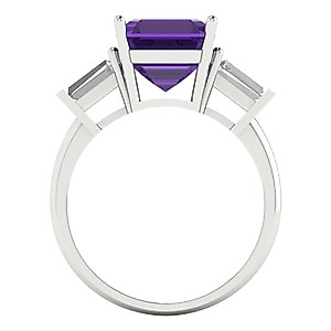 Clara Pucci 3.50ct Asscher cut 3 stone Solitaire Genuine Natural Amethyst Engagement Promise Anniversary Bridal Ring 18K White Gold 3.75