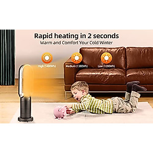 Bladeless Tower Fan & H13 HEPA Air Purifier & 1500W Space Heater 3in1, 120° Swing & 210° Tilt Head Table Fan, 29in. 35W Desk Fan with Remote, 9 Speeds 9H Timer Air Circulator for Home Office, G/S…