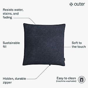 Outer Outdoor Throw Pillow with OuterWeave Performance Fabric, Decorative Outdoor Pillow for Patio & Outdoor Furniture, Includes Machine Washable Pillow Cover and Insert - Deep Sea Navy, 18"x18"