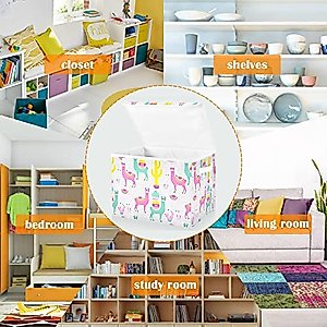 CaTaKu Llama Cactus Cute Storage Bins with Lids Fabric Large Storage Container Cube Basket with Handle Decorative Storage Boxes for Organizing Clothes Shelves