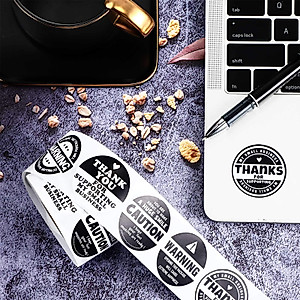 Zonon 600 Pcs Thank You Sticker Roll Small Business Stickers Black and White Warning Stickers Round Cute Thank You for Supporting My Business Sealing Label for Packing,1.5 Inch