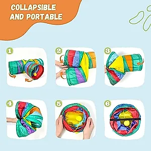 TiereCare Guinea Pig Tunnel - Collapsible 3 Way Small Animal Hideouts and Tubes for Guinea Pigs, Ferrets, Hedgehog, and Chinchillas Exploration Enrichment Toys Accessories for Cage