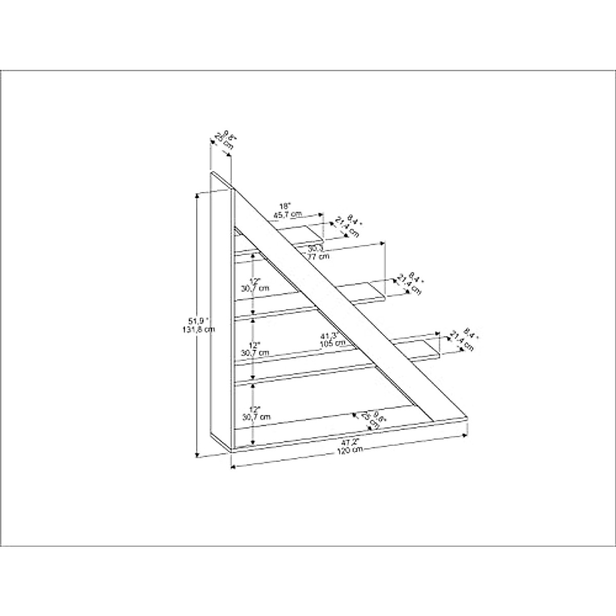 Decorotika Pisagor Modern Bookcase Triangular Shelf Geometric Design Bookshelf Display Shelf for Home or Office (Black Marble)